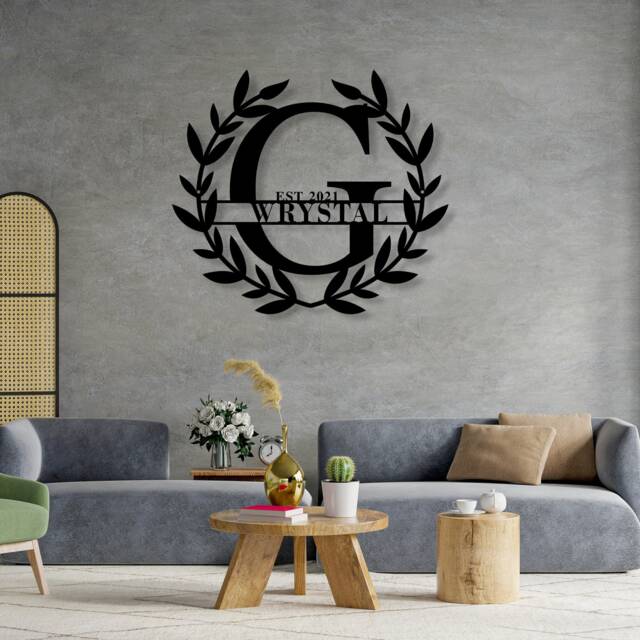 Personalized Family Last Name Sign Initial Split Letter Wreath Custom ...