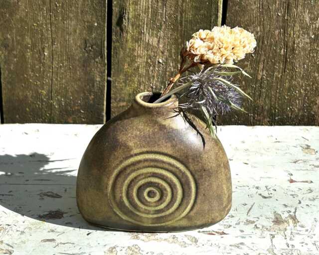 Handmade Green Bud Bottle Vase, Carved & Altered Wheel Thrown Shino, 3. ...