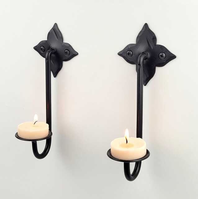 2 Hand Forged Candle Sconces, Wall Hung Rustic Candle Holders Black ...