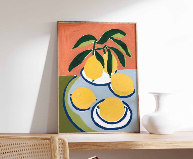 Lemons Poster, Lemon Print, Dinner Table Food Retro Art, Kitchen Decor ...