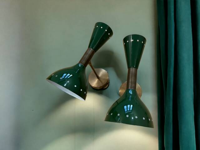 Green Brass Diablo Sputnik Stilnovo Double Sconce Mid-Century Modern ...