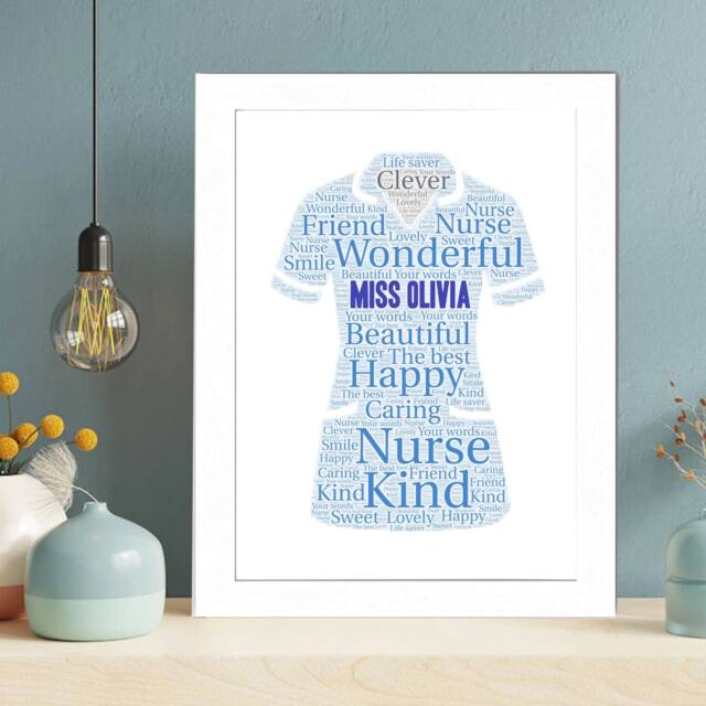 Personalised Name Nurse Word Art Print, Custom Nhs Worker Tunic Cloud ...