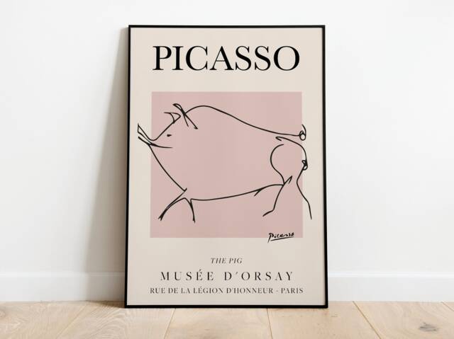 Picasso - The Pig, Exhibition Vintage Line Art Poster, Minimalist ...
