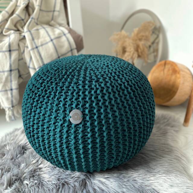 Handmade Knit Pouf, Stuffed Crochet Poof, New Home Gift, Eco Friendly ...