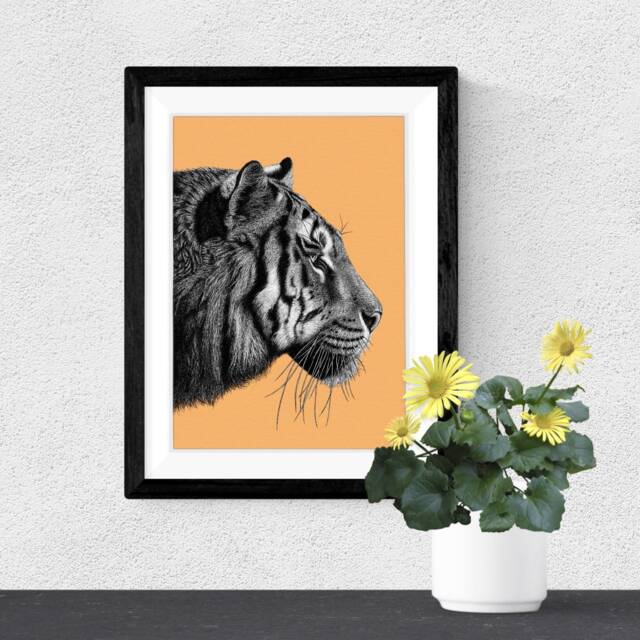 Tiger Art Print, A4 Or A3 // Wall Art, Asian Wildlife Tiger Gift, Pen ...