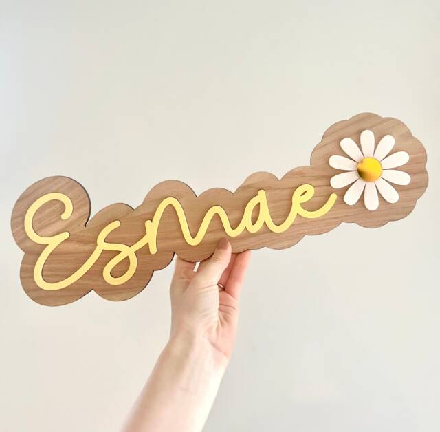 Double Layer Name Door Sign/Wall With Daisy - Floral Name Plaque ...
