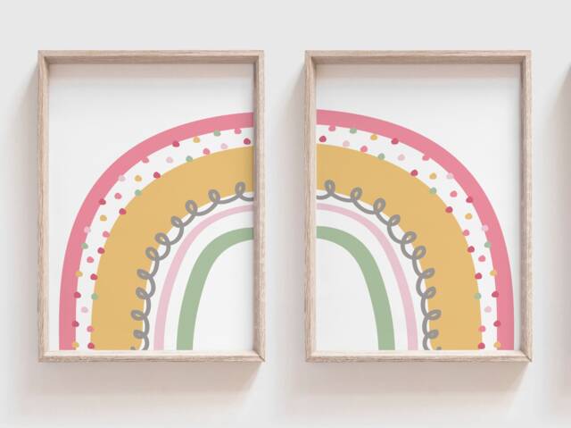 2 Girls Nursery Prints. Rainbow Prints, Decor, Bedroom Wall Art, Art by ...