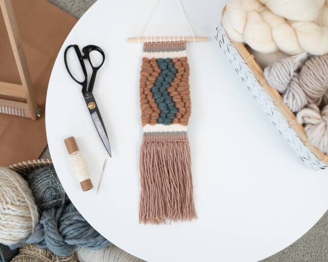 Mini Handmade Woven Wall Hanging - Green & Brown Weaving Tapestry Fiber ...