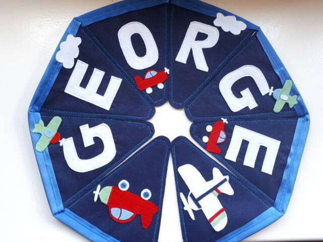 Airplane Bunting Decor Birthday Personalised Aeroplane Baby Boy Nursery ...