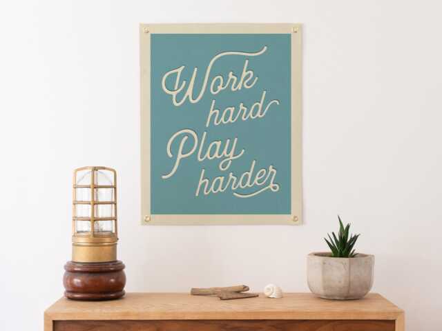Work Hard Play Harder Felt Poster Banner - Inspirational Gym Wall Art ...