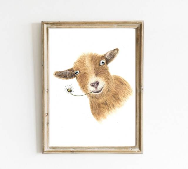Goat Art, Christmas Gifts For Farmers, Woodland Animal Art Print, Room ...