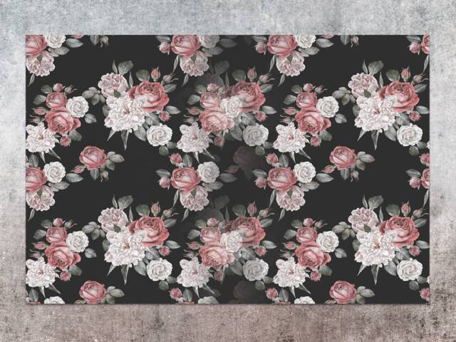Royal Composition Of Pink Roses Vinyl Mat, Rug, Black Linoleum Floor ...