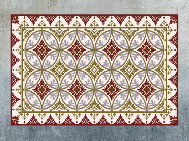 Ornamental Flowers Oriental Color Vinyl Mat, Red Linoleum Rug, Gray ...