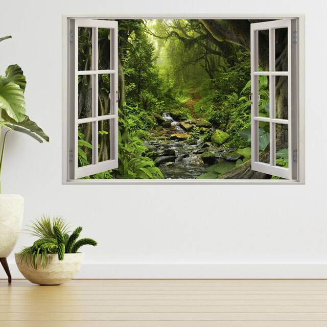 Tropical Jungle With River 3D Window View Wall Sticker Poster Decal ...