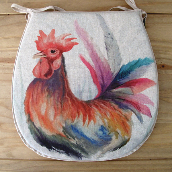 Set Of 4, 6 Or 8 Rooster Reversible Classic D Seat Pads, Large Printed ...