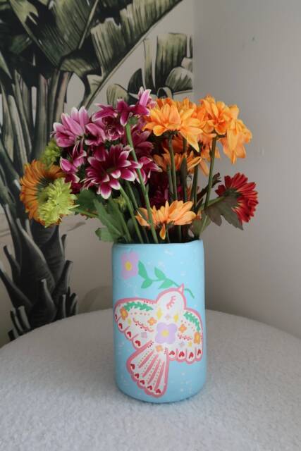 Blue Bird Vase Colourful Pastel Clay Ceramic Flowers Gift Handmade by ...