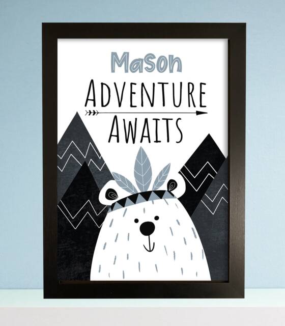 Personalised Name Adventure Awaits Bear Prints, Kids Room, Custom ...