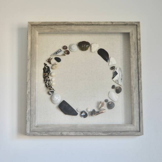 Black & White Beachcombed Artwork/Black Shell, Seaglass Sea Pottery ...