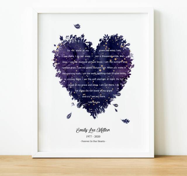 Custom Poem Print Bereavement Gift, Personalised Heart Wall Art ...
