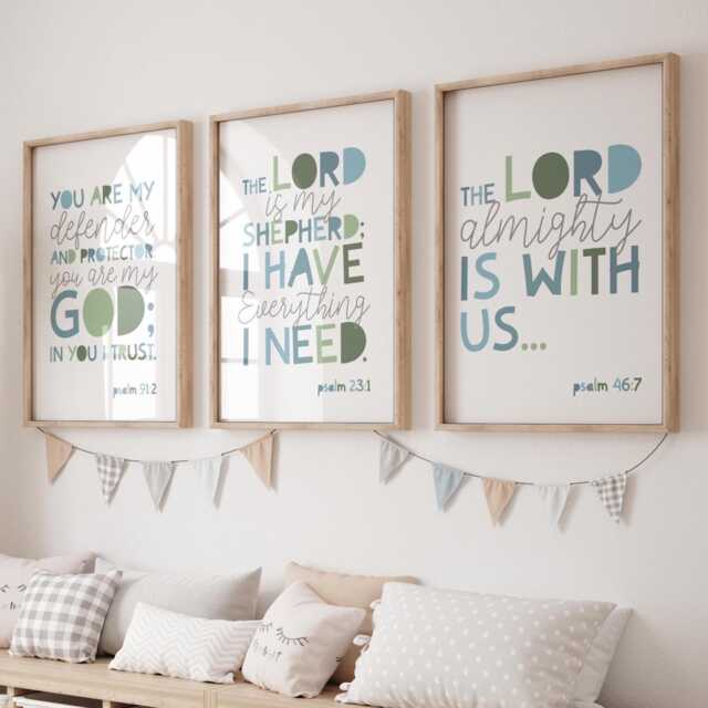 Set Of 3 Bible Verse Prints, Christian Wall Art, Boys Nursery Bedroom ...