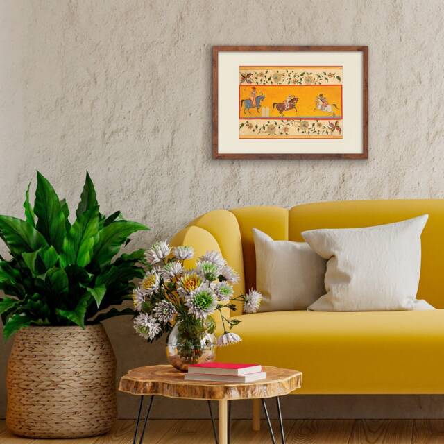Indian Art Vintage Framed Print Poster Antique Three Polo Players Hindu ...