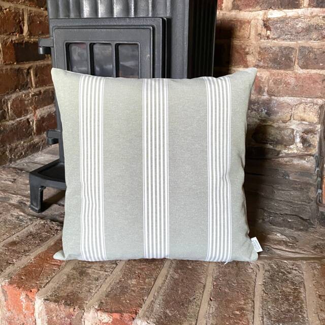 1108. Handmade Fausta Sage Green Stripe Poly Cotton Cushion Cover ...