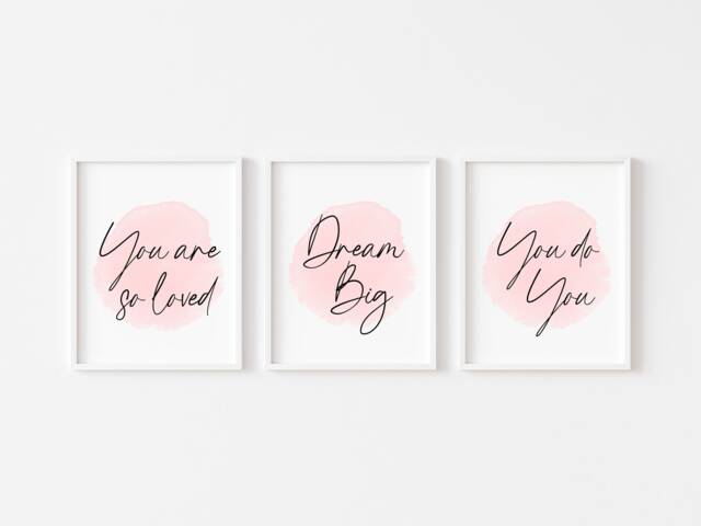 Pink Watercolour Girl Bedroom Prints Inspirational Wall Art Set ...