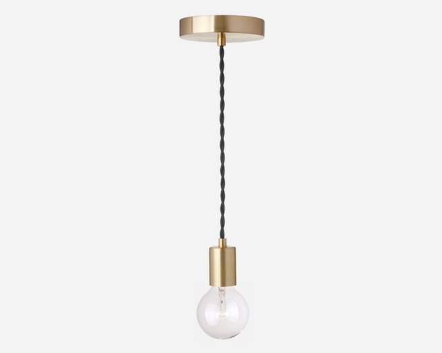 Corded Bulb Pendant Light - Solid Brass, Twisted Cotton Cord, Modern ...