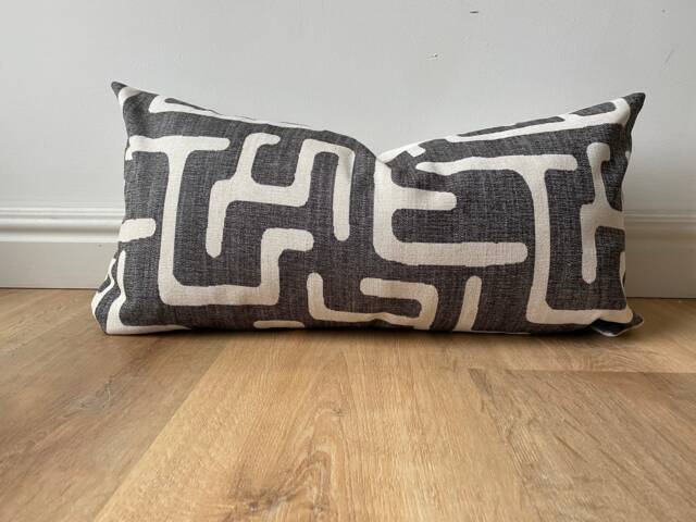 Designer Hand Block Style Design Global Inspired Abstract Charcoal Grey ...