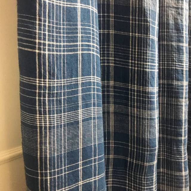 Modern Vintage White Tartan Plaid Pattern Linen Curtain Navy Background ...
