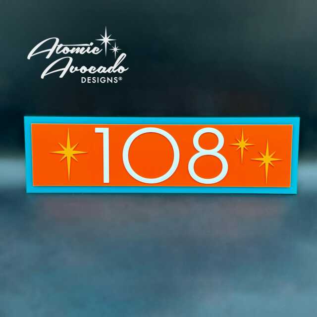 Mid Century Modern Address Sign - Horizontal House Numbers Retro Atomic ...