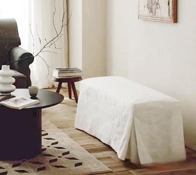 Linen Footstool Cover, Ottoman Slipcover, Custom Made , Off White Ottoman Replacement Cover by ...