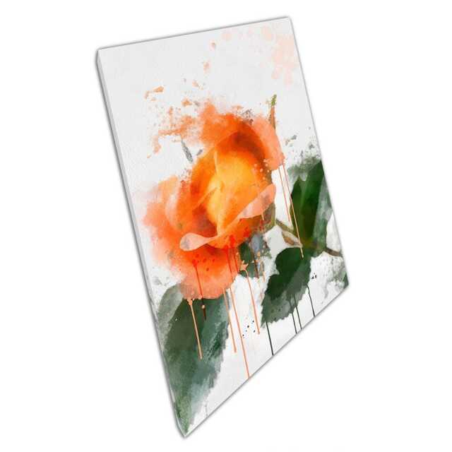 Vibrant Orange Rose Watercolor Wall Art Print Summer Floral Canvas ...