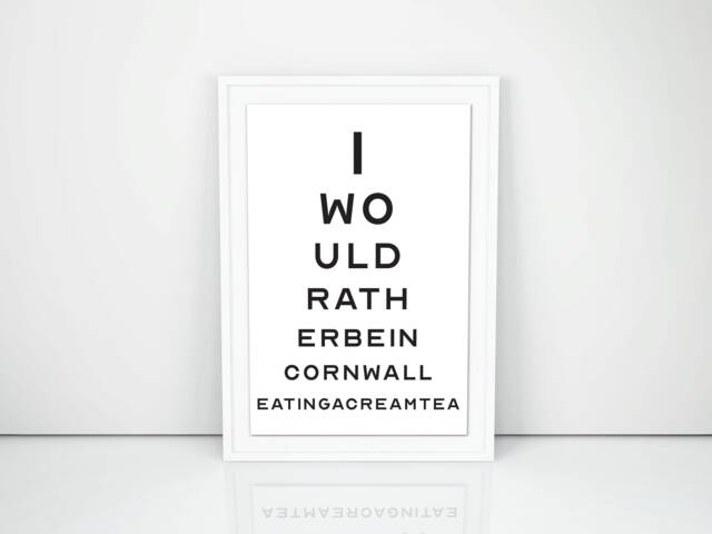 Cream Tea Cornish Eye Test Print, Cornwall Gift Humour, A5 A4 A3 Poster ...