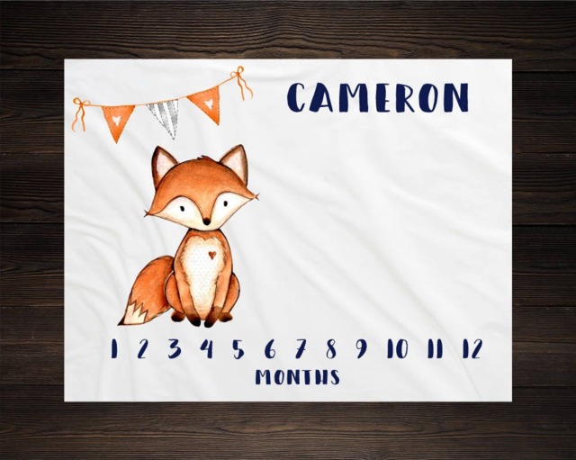 Woodland Milestone Blanket Monthly Growth Tracker Soft Fleece Fox Baby ...