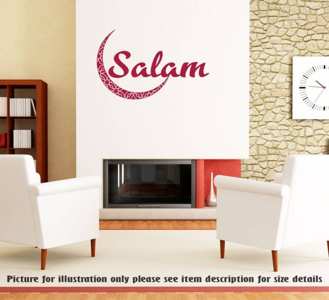 Salam With Half Floral Moon - Islamic Wall Art Sticker Muslim Home ...