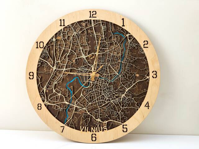 Custom Wooden City Clock, Vilnius Map Clock Wall Hanging Clocks For ...
