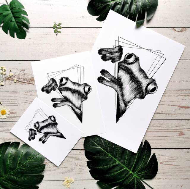 Tree Frog Art Print, Steampunk Pen Drawing, Amphibian Home Decor ...