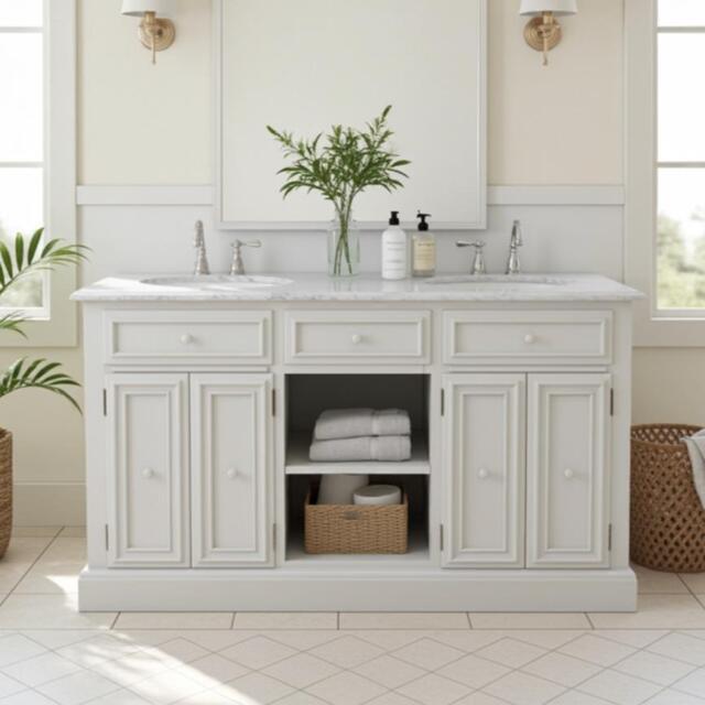 Handmade English Country Double Sink Vanity Marble Top, Custom Color by ...