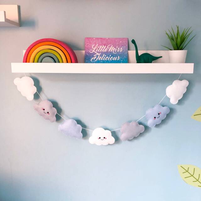 Felt Cloud Garland, Felt Clouds Bunting, Cute Wall Hanging, Nursery ...