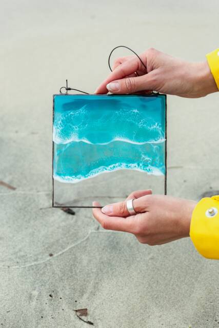 Sea Waves Resin Art, Small Rectangle Ocean Art Floating Frame, Stained ...