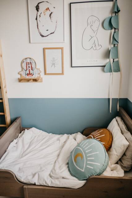 Dusty Blue Linen Moon Garland - Half-Moon Bunting - Sole E Luna Collection Boho Nursery Or ...