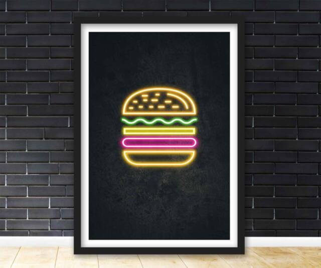 Burger - Neon Light Effect Poster Personalised Gifts Gallery Wall Art ...