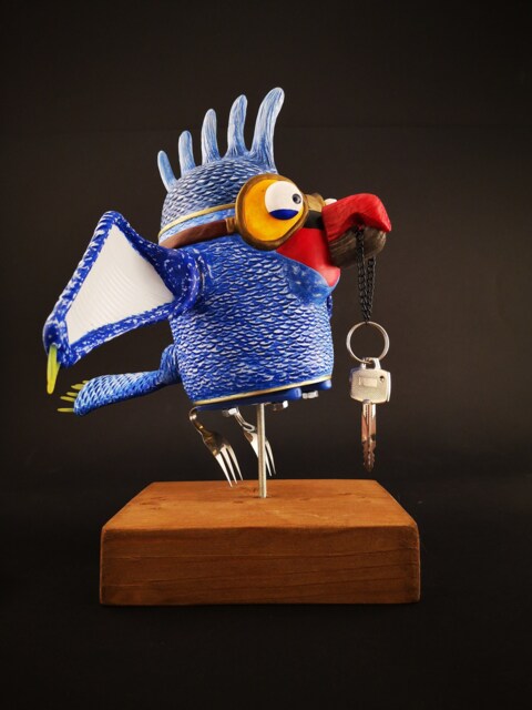 The Blue Cockatoo - Weird Birds Collection Key Hanger/ Holder Clay Bird ...