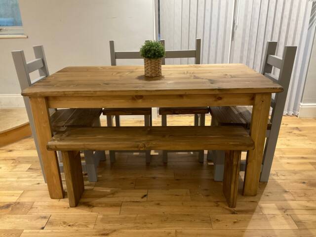 Beautiful, Hand Crafted Dining Table, 4 Chunky Chairs & A Bench by Etsy ...