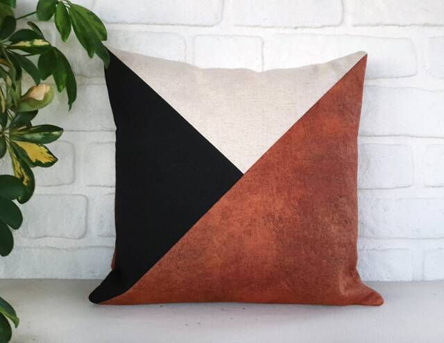Terracotta Triangle Pillow Cover Set Faux Leather, Modern Design ...