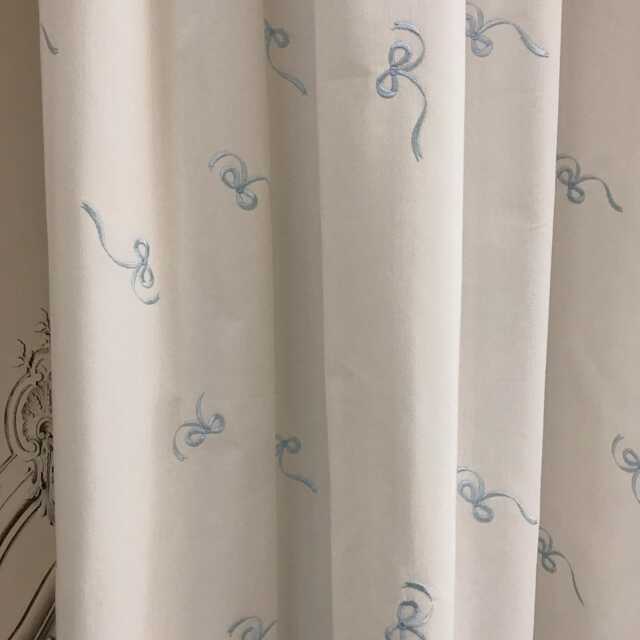 Modern Vintage Light Blue Ribbon Embroidery Pattern Washed Cotton ...