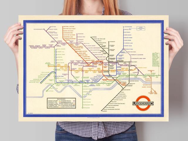 London Subway Underground Poster - Harry Beck's Tube Map Vintage Print ...