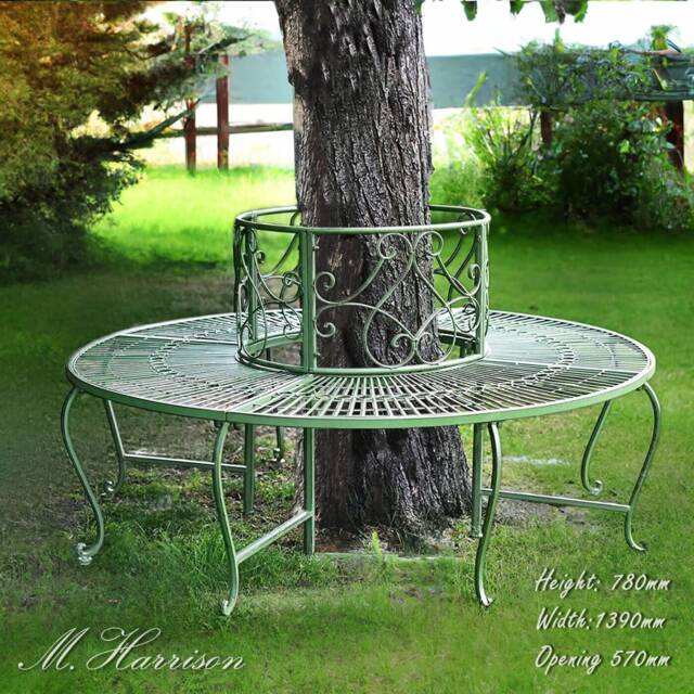 Wrought Iron Style Antique Green Garden Bench - Oak, Ash, Pine Tree ...