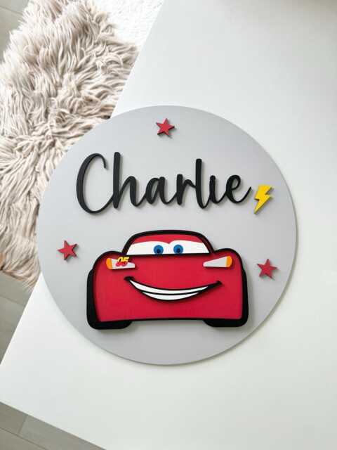 Wooden Cars Inspired Lightning Mcqueen Name Plaque/Sign Boys Girls Door ...